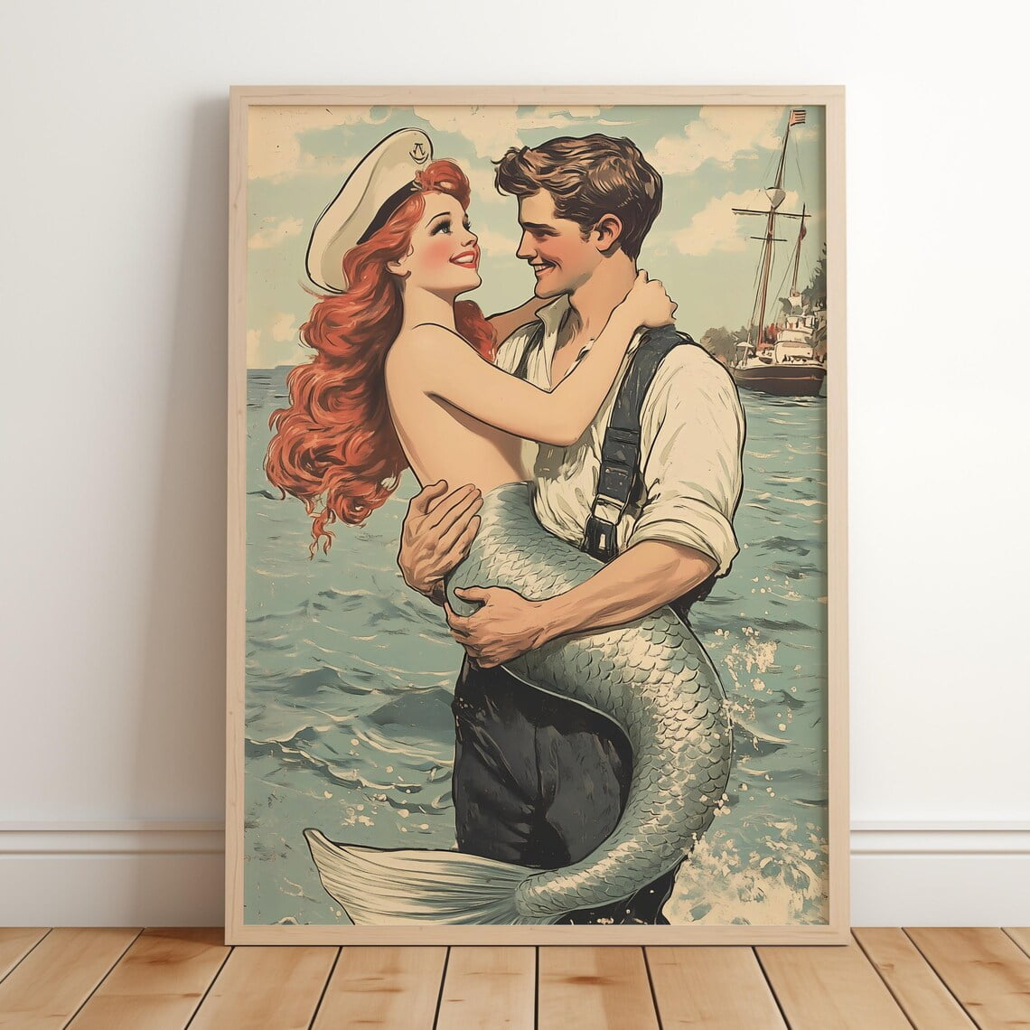 Kna Prints - Vintage Mermaid Wall Art - Mermaid And Sailor Poster ...