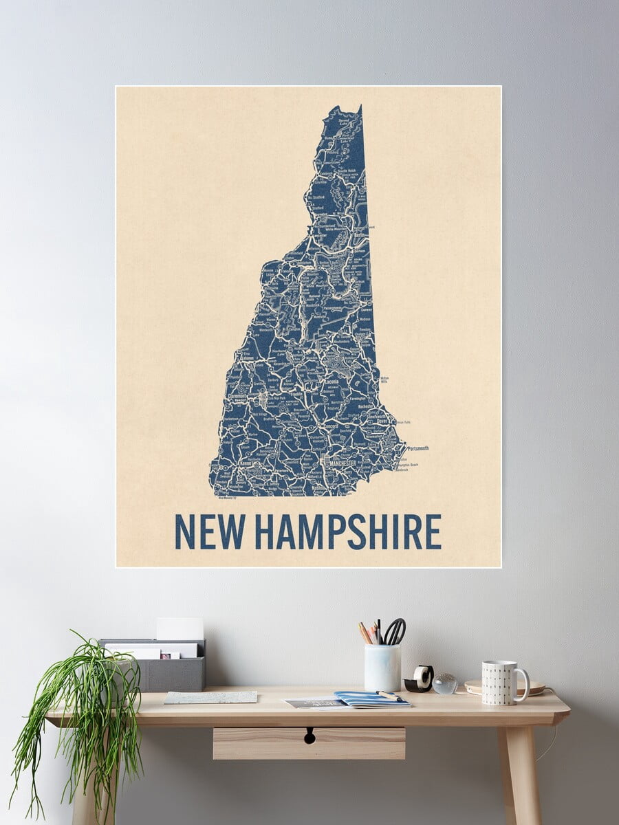 Kna Prints - Vintage New Hampshire Road Map, Blue On Beige #1 Poster ...