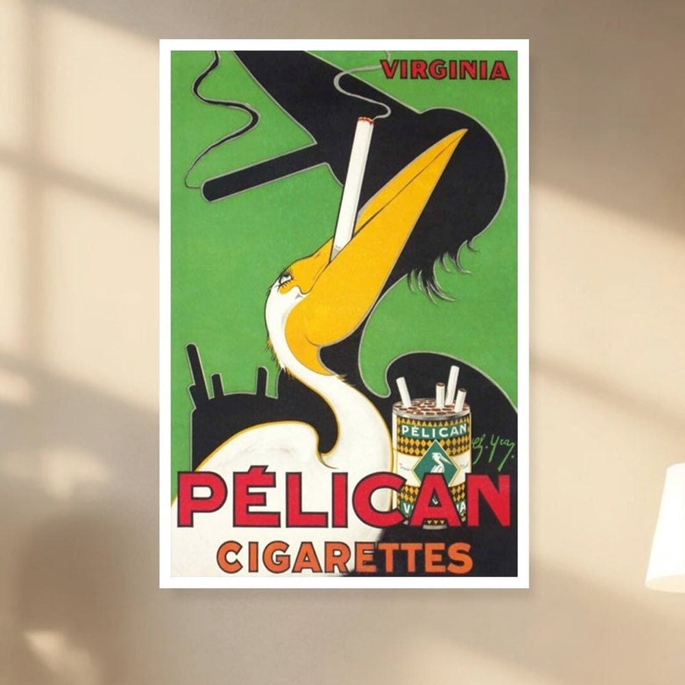 Kna Prints - Vintage Pelican Cigarettes Wall Art Poster, Retro Art ...