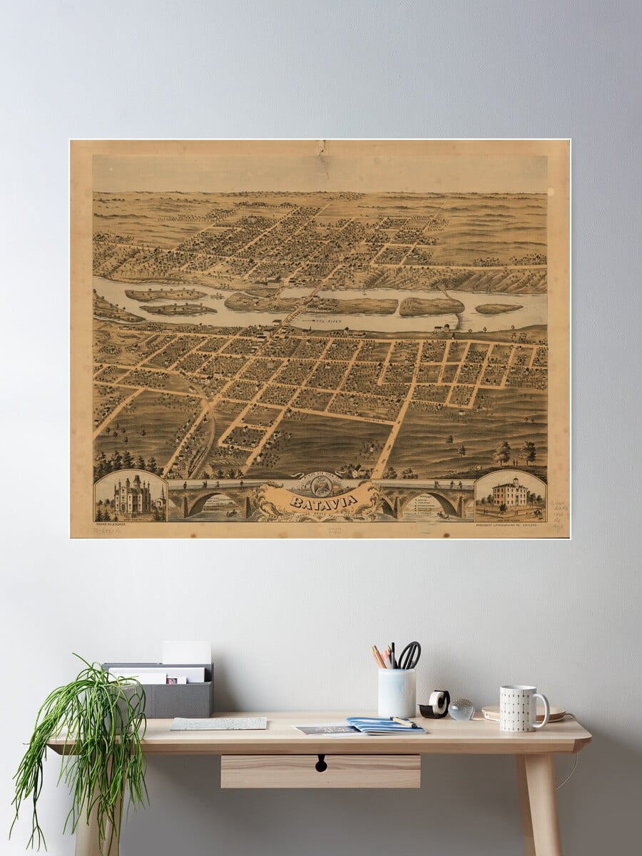 Kna Prints - Vintage Pictorial Map Of Batavia Il (1869 Poster, UNFRAMED ...