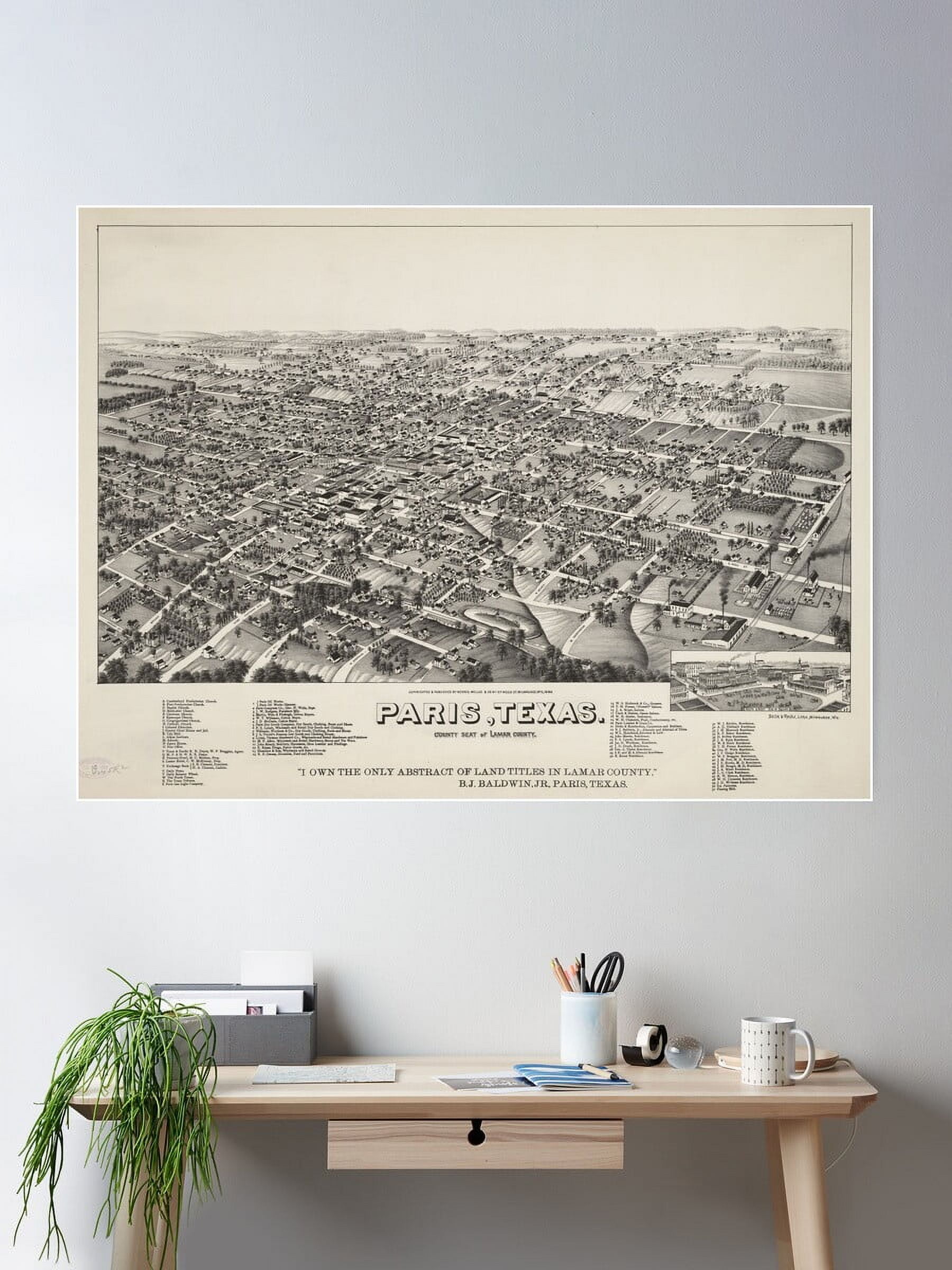 Kna Prints - Vintage Pictorial Map Of Paris Texas (1885 Poster ...