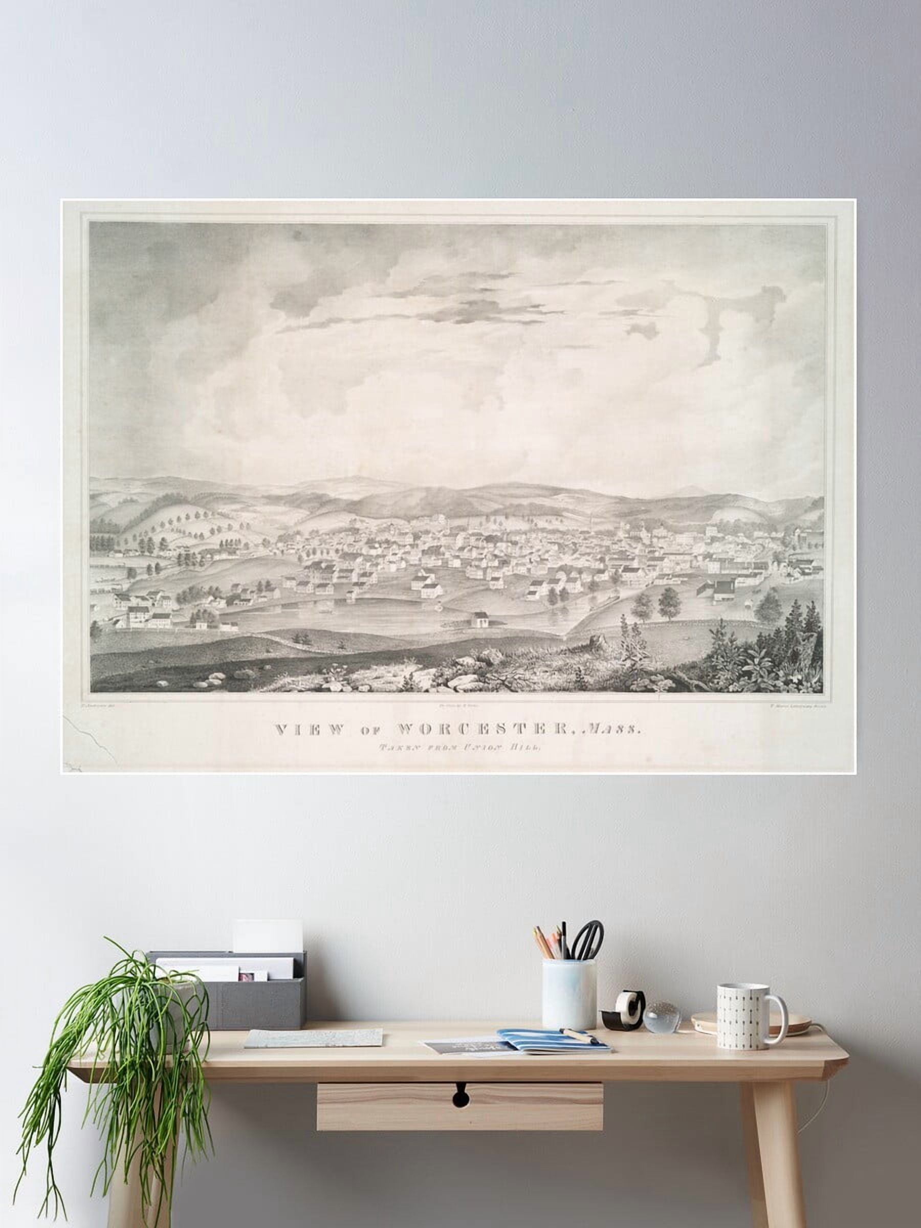 Kna Prints - Vintage Pictorial Map Of Worcester Ma (1837 Poster ...