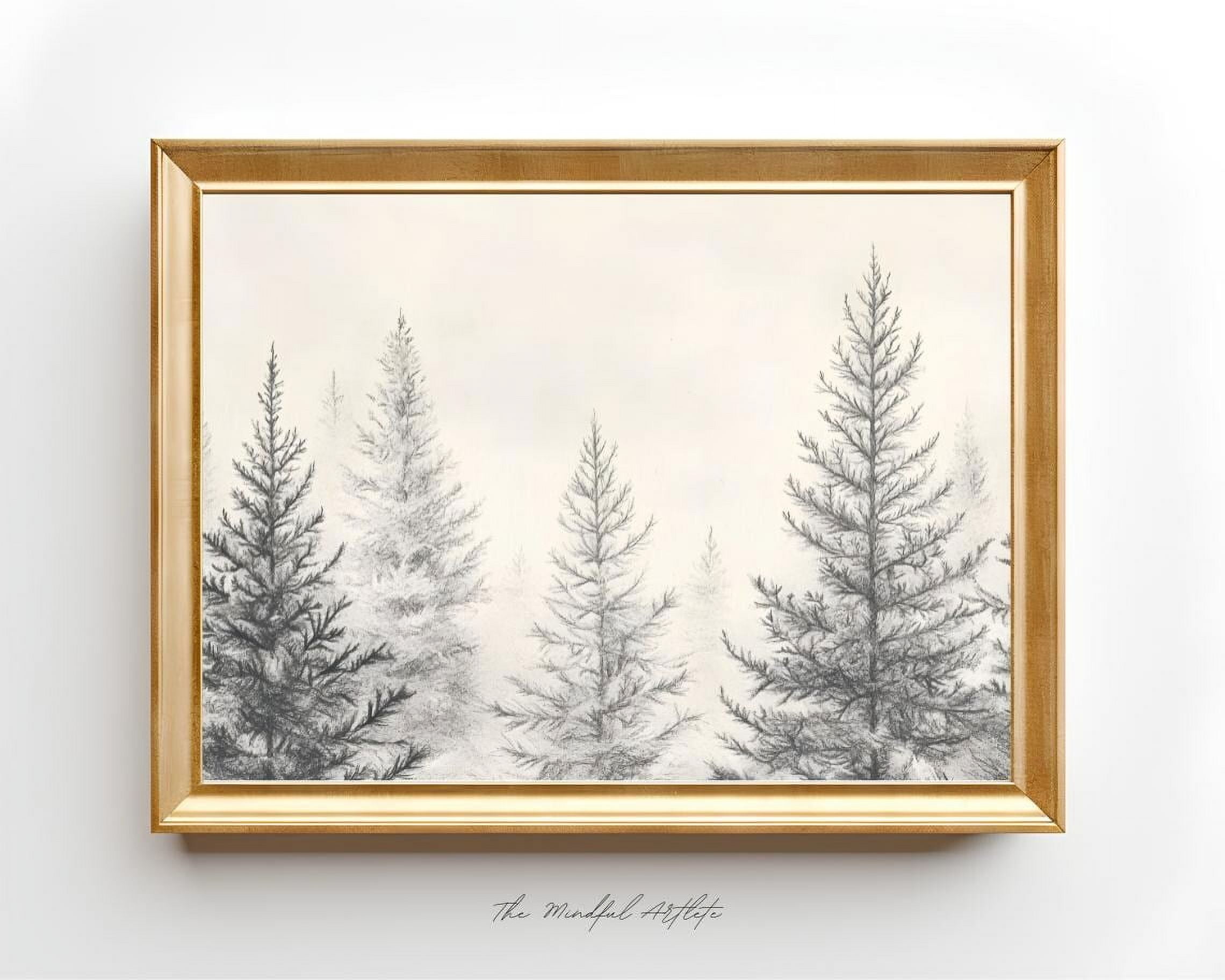 Kna Prints - Vintage Pine Sketch Pine Forest Pencil Rustic Winter Print ...