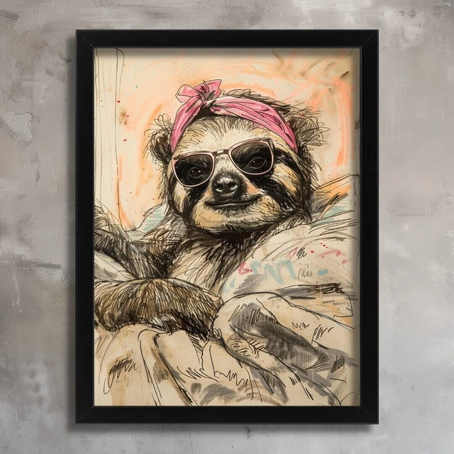 Kna Prints - Vintage Sloth Illustration Sloth Wall Poster Sloth Animal ...
