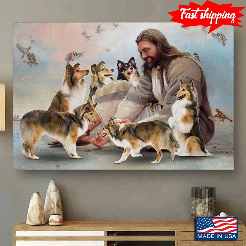 Kna Prints - Vintage Smiling Jesus Christ Playing With Shetland ...