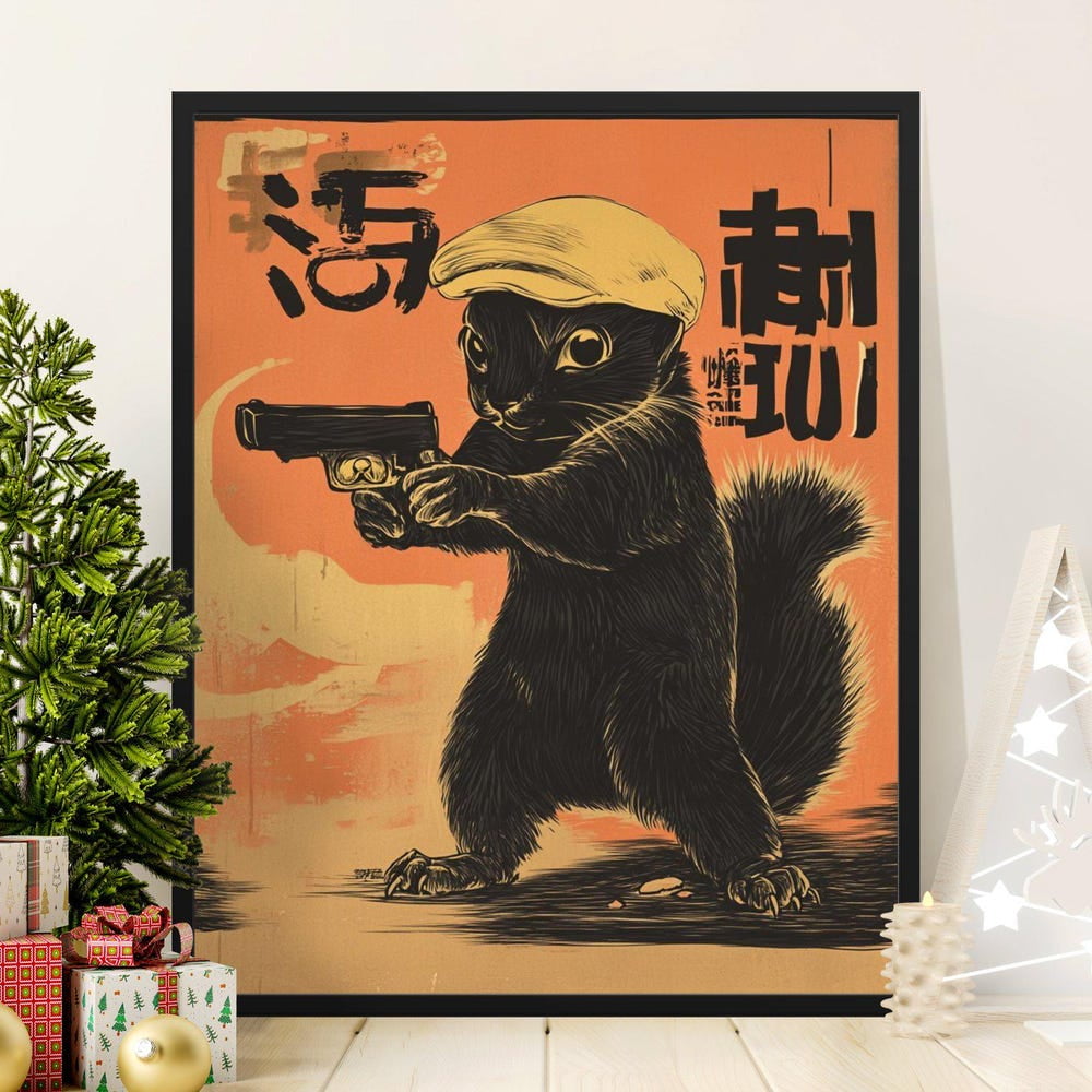 Kna Prints - Vintage Squirrel Poster With Gun, Retro Animal Poster ...