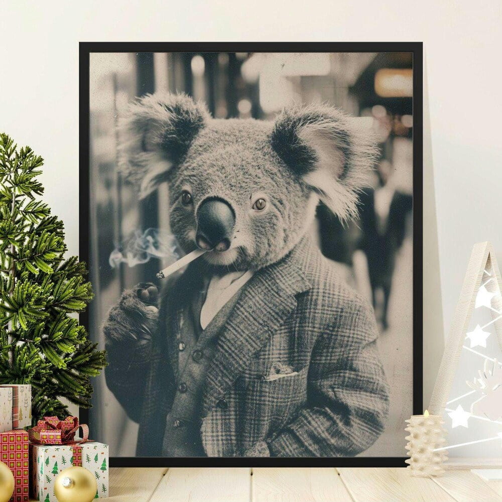 Kna Prints - Vintage Style Smoking Koala In Suit Poster, Animal Art ...