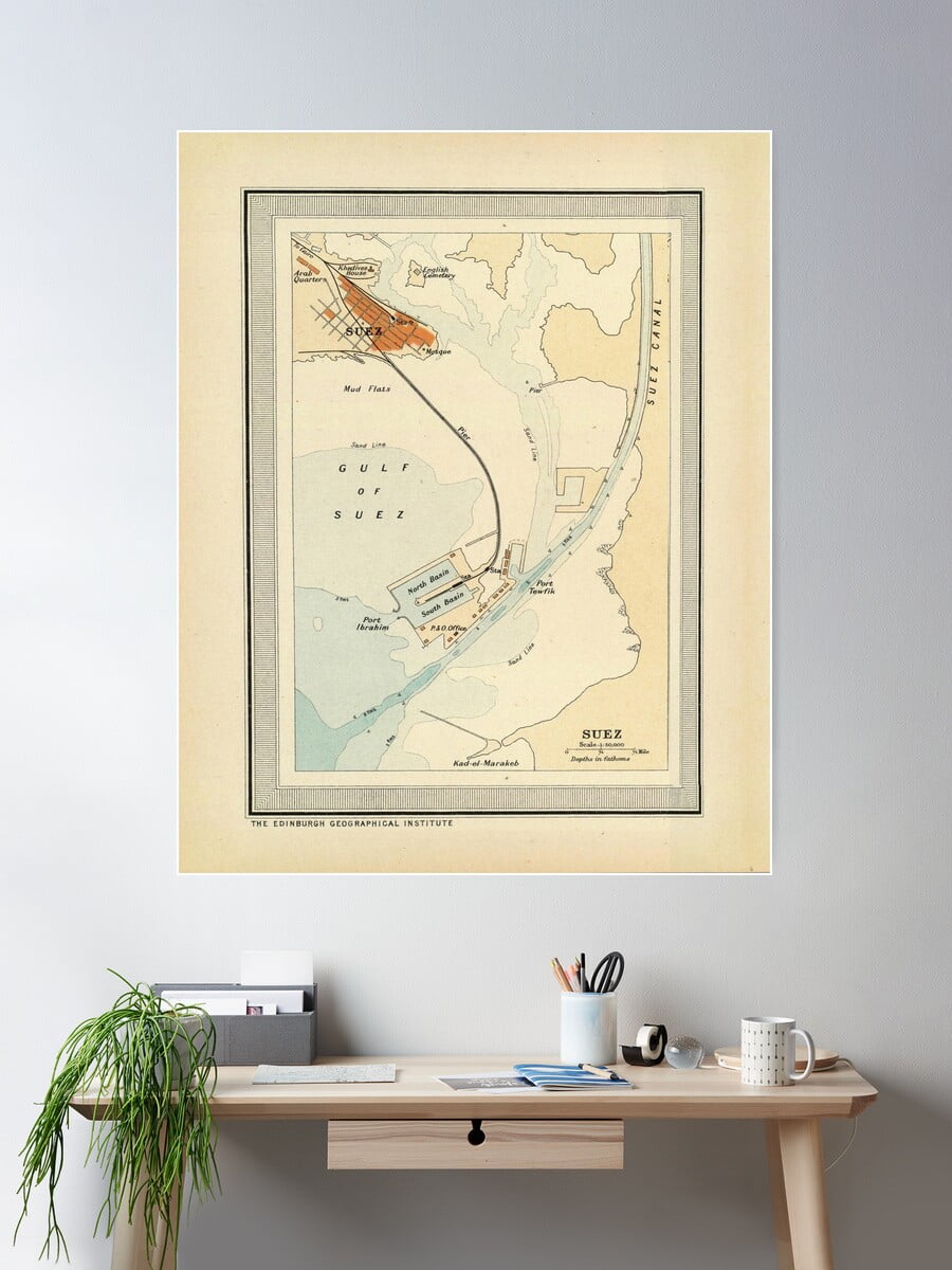 Kna Prints - Vintage Suez Canal Map (1922) Poster Wall Art, Modern Wall ...