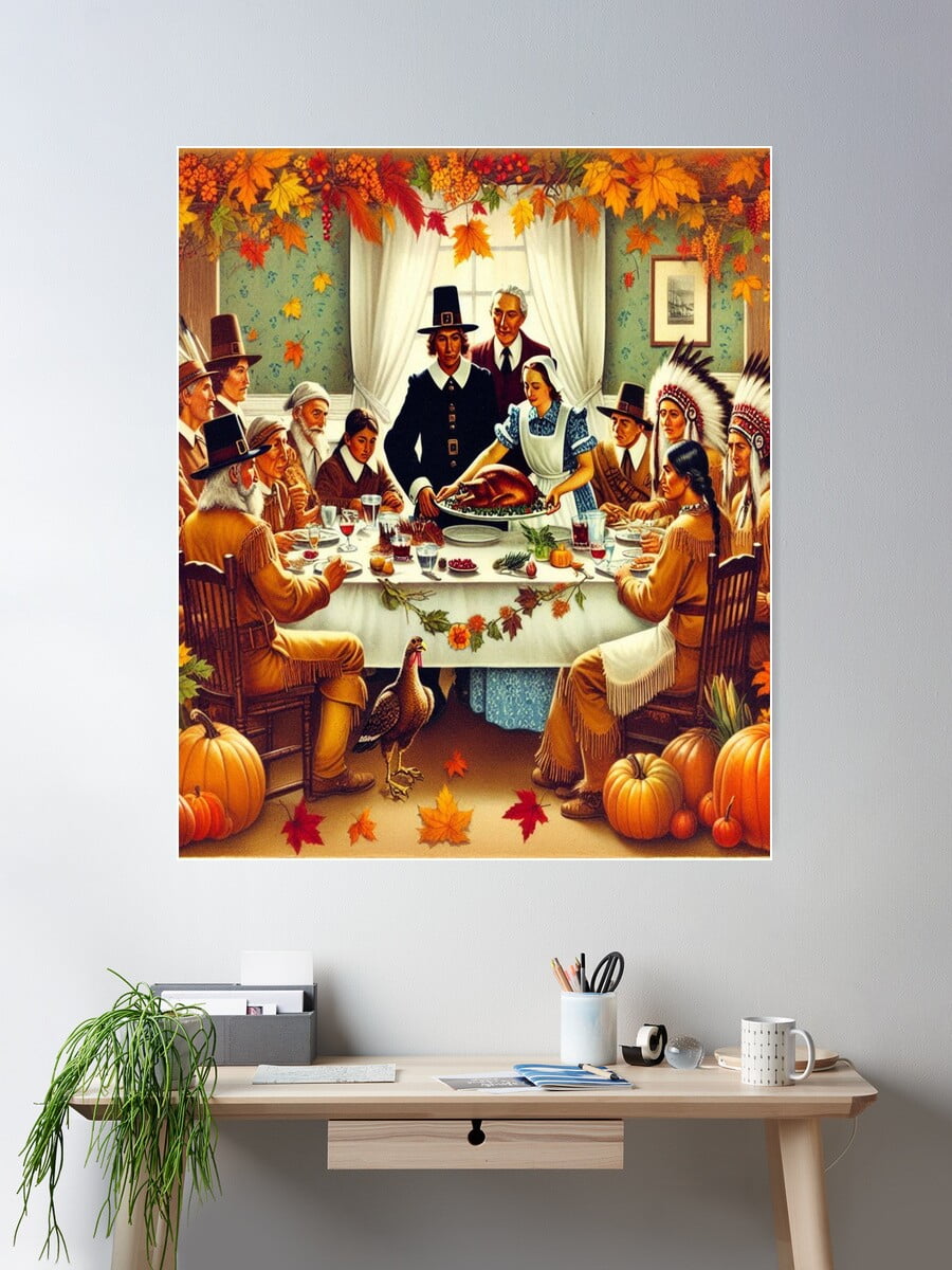 Kna Prints - Vintage Thanksgiving Meal Dressed As Pilgrim And Indians 3 ...