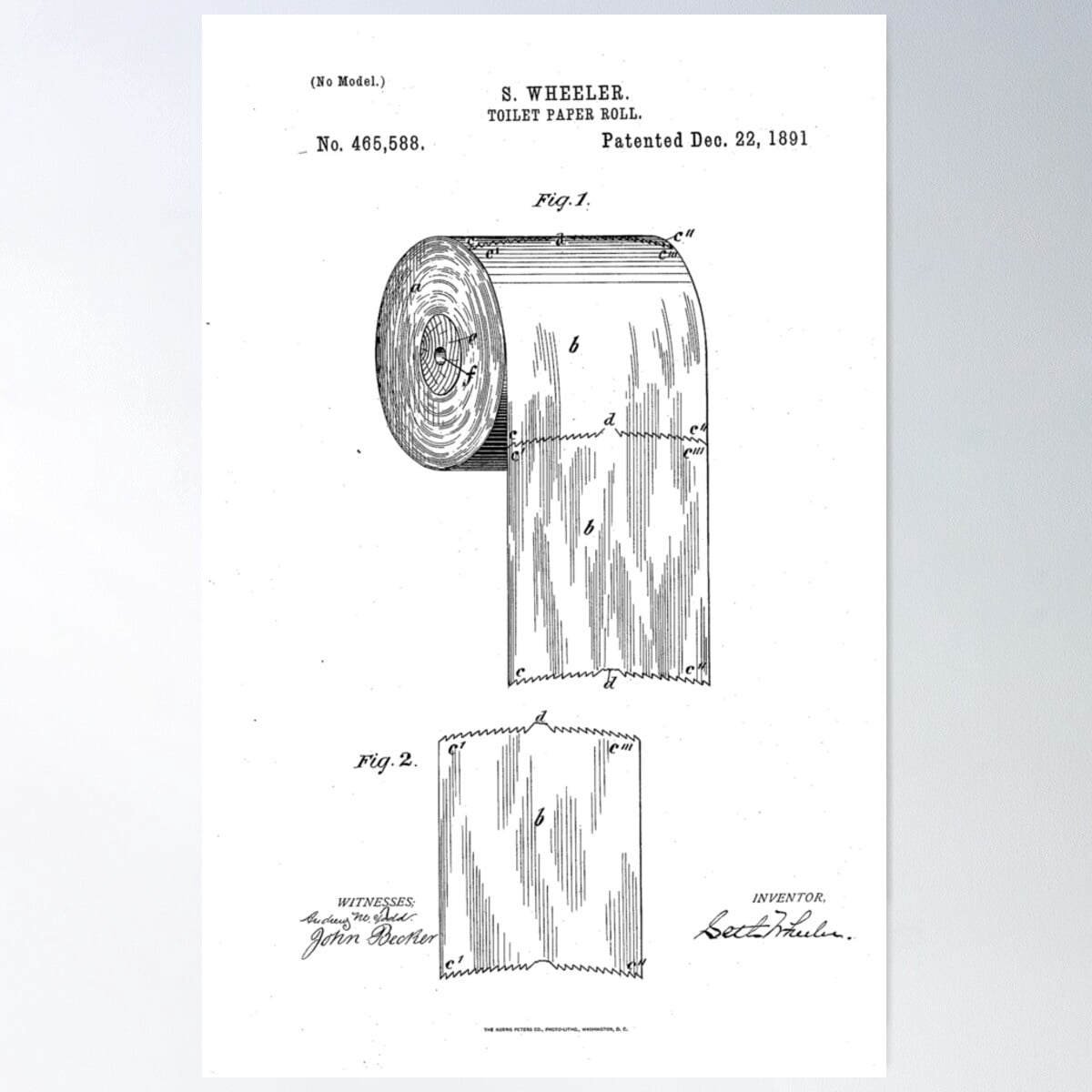 Kna Prints - Vintage Toilet Paper Invention Patent (1891) For Home ...