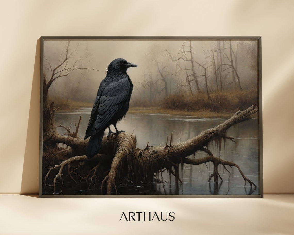 Kna Prints - Vintage Wall Art Moody Raven Witchy Painting Neutral Wicca ...