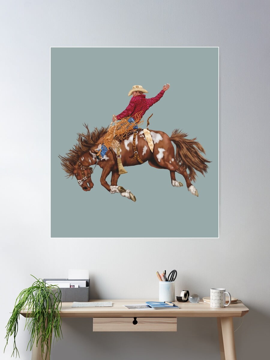 Kna Prints - Vintage Western Rodeo Art, Bronco Busting Cowboy Poster ...