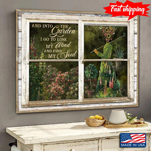 Kna Prints - Vintage Window Loral Girl With Gardening Tool And Into The ...