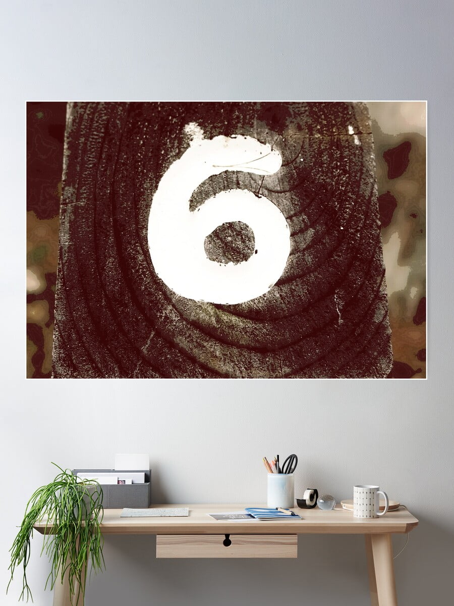 Kna Prints - Vintage Wooden Log Written Number 6 Poster, UNFRAMED-12x18 ...