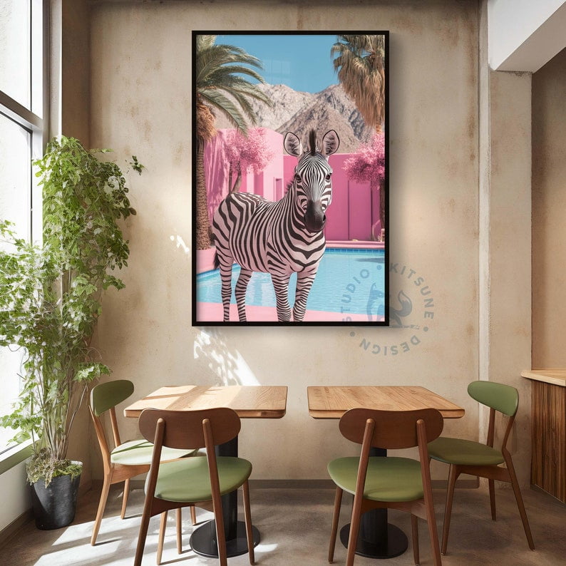 Kna Prints - Vintage Zebra Wall Art, Retro Print, California Wall Art ...