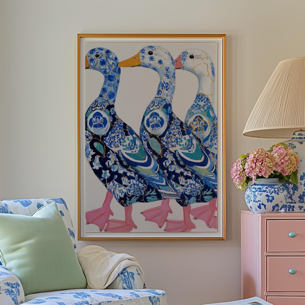 Kna Prints - Wall Art, Duck Wall Art Print, Blue And White Chinoiserie ...