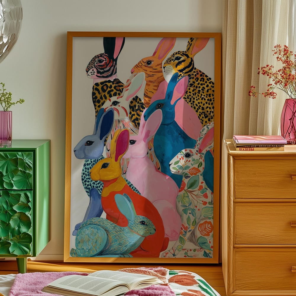 Kna Prints - Wall Art, Rabbit Wall Art Print, Colorful Maximalist Bunny ...