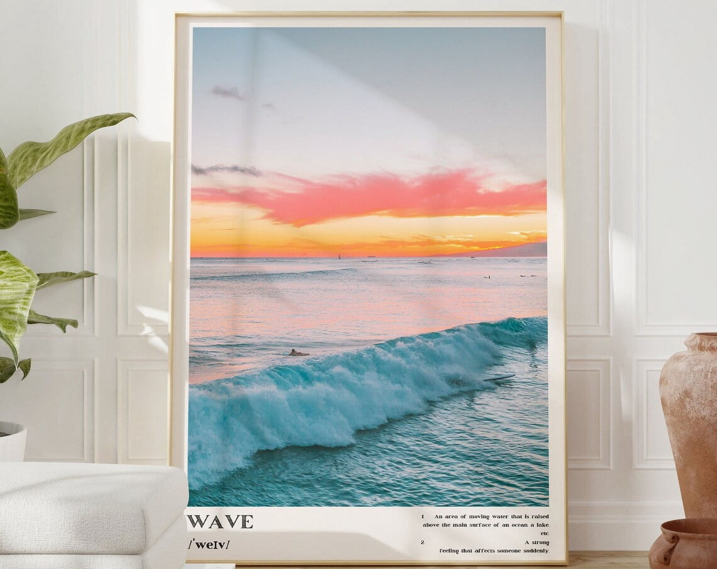 Kna Prints - Waves Wall Art, Blue Coastal Sunset Wave Poster, Ocean ...
