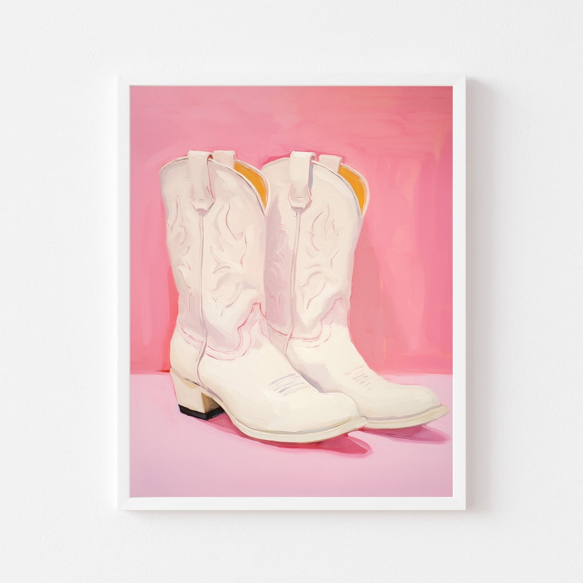 Kna Prints - White Cowgirl Boots Painting Pink Western Art Print ...
