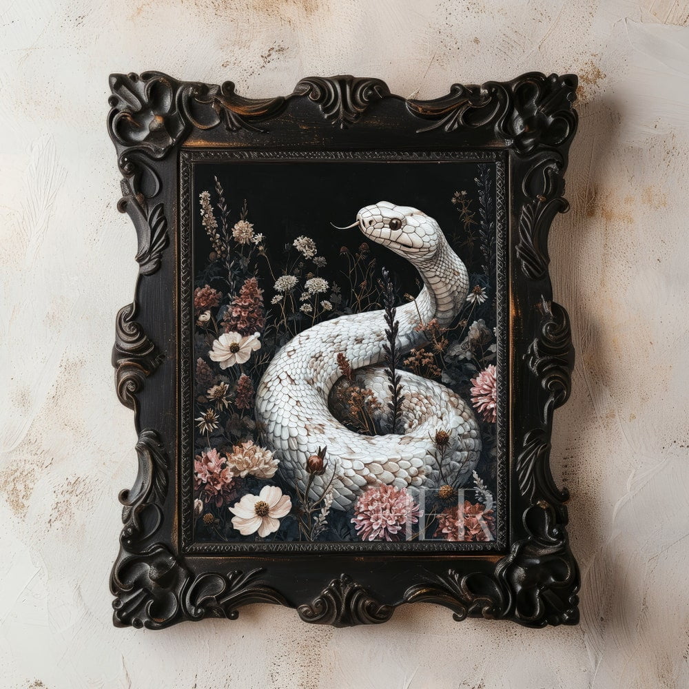 Kna Prints - White Snake Flowers Meadow Dark Cottagecore Print Moody ...