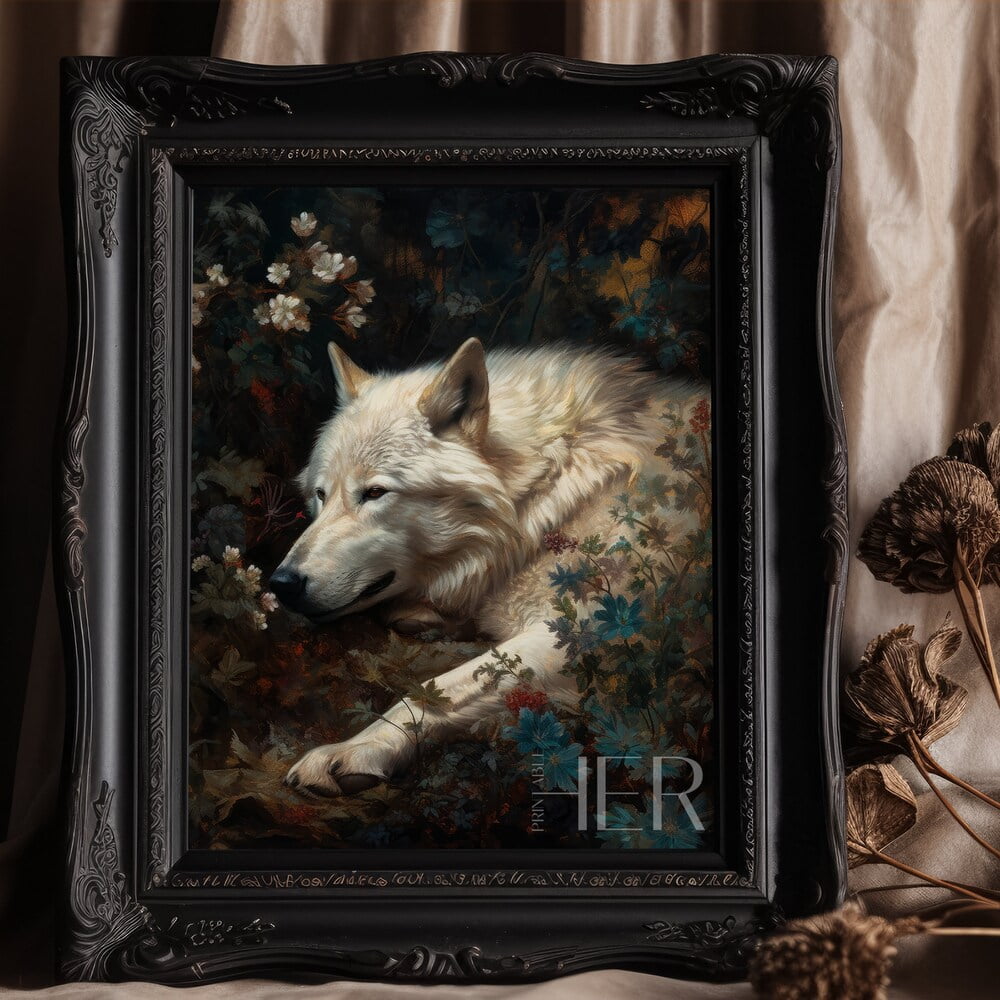 Kna Prints - White Wolf In Dark Forest Core Cottagecore Academia Gothic ...