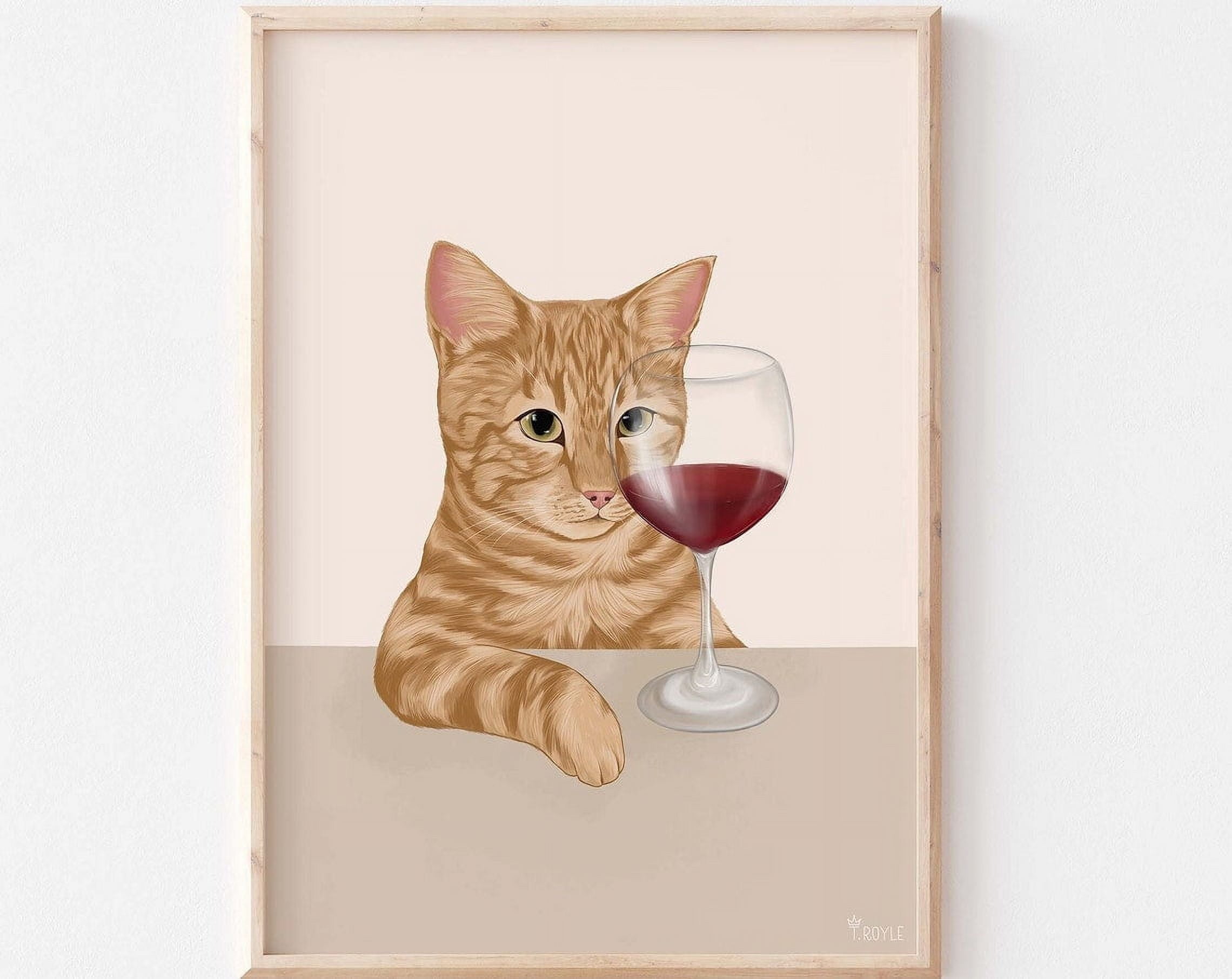 Kna Prints - Wine Cat Print, Ginger Wine Cat Art Print, Funny Cat Print ...