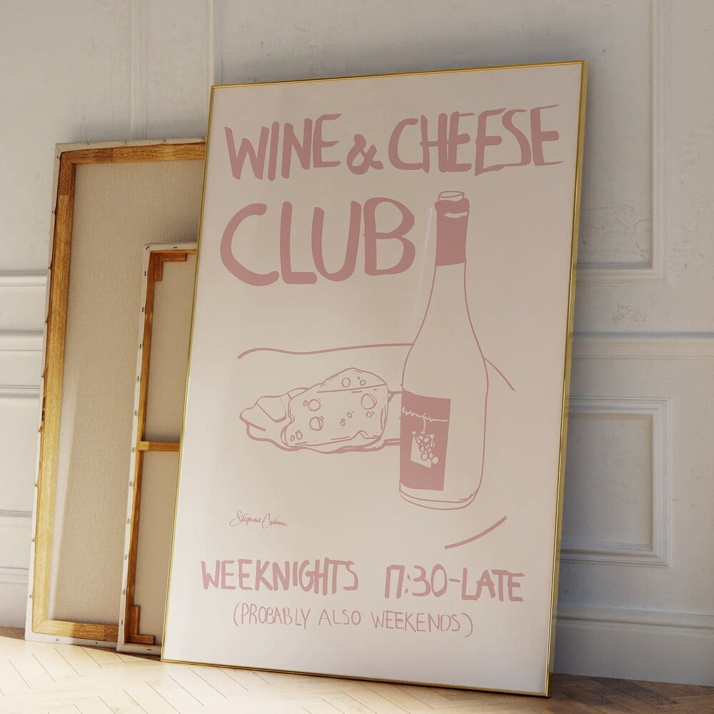 Kna Prints - Wine And Cheese Club Poster, Vintage Food Poster, Wine ...