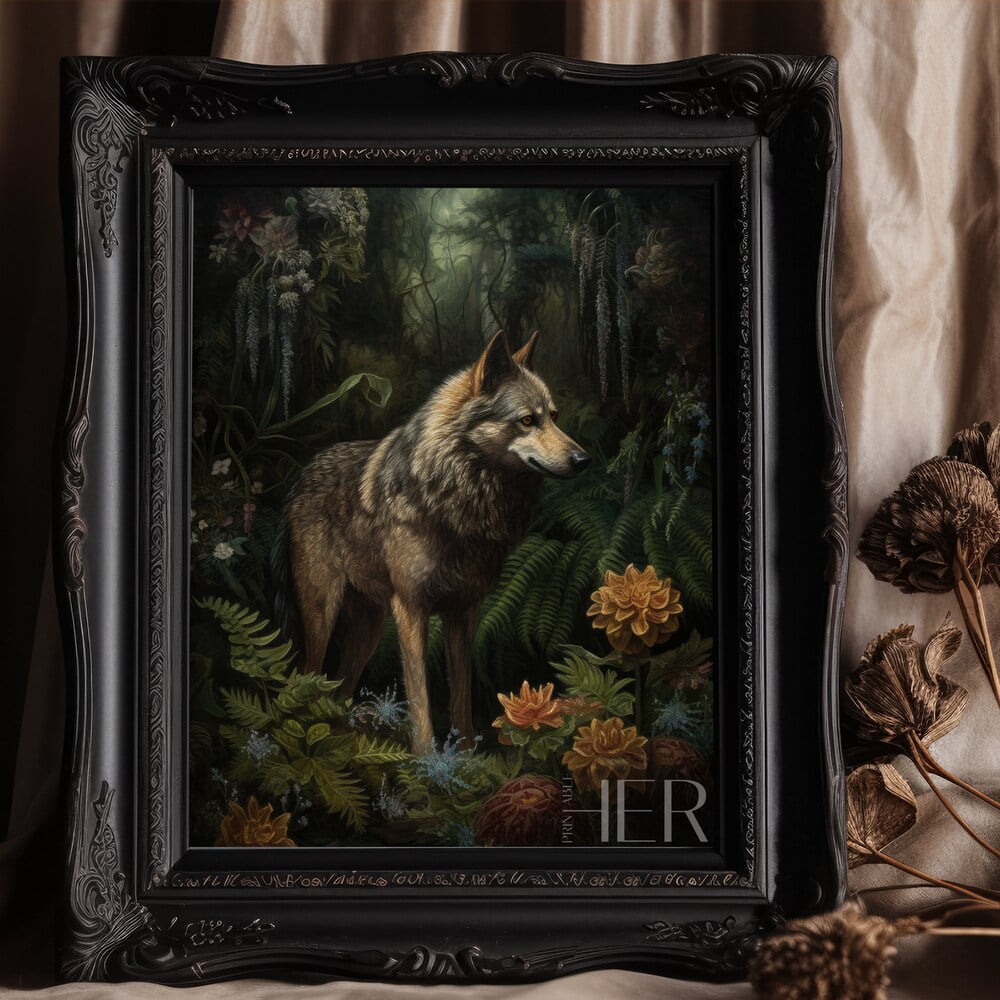 Kna Prints - Wolf And Fern Botanical Forest Core Dark Cottagecore ...