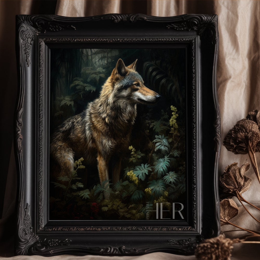 Kna Prints - Wolf And Fern Forest Core Dark Cottagecore Academia Floral ...