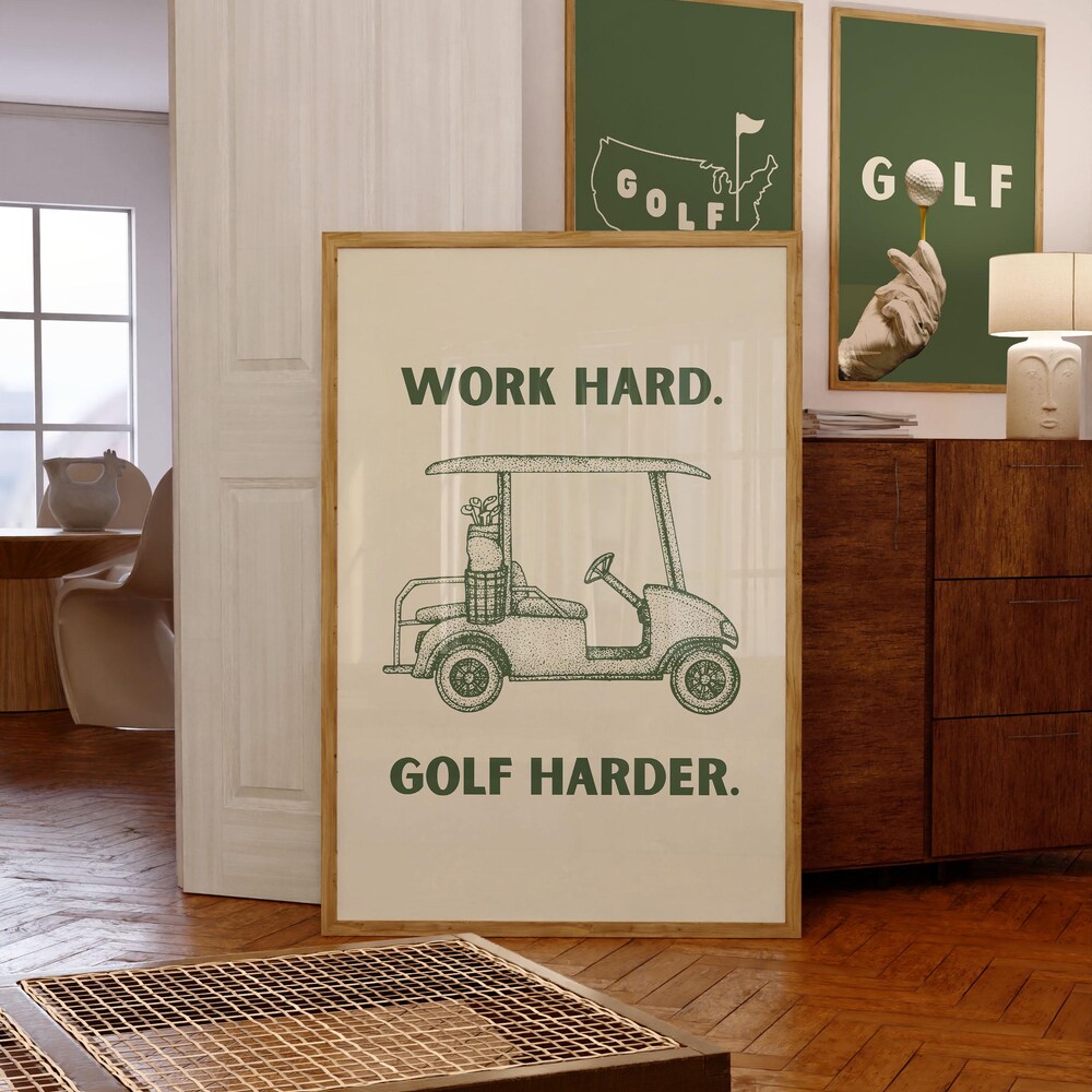 Kna Prints - Work Hard Golf Harder Print - Golf Courses & Golf Cart ...