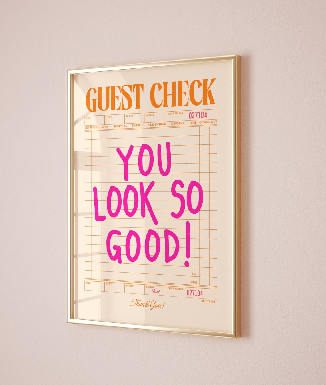Kna Prints - You Look So Good Guest Check Print Trendy Wall Art Prints Pink And Orange Digital ...
