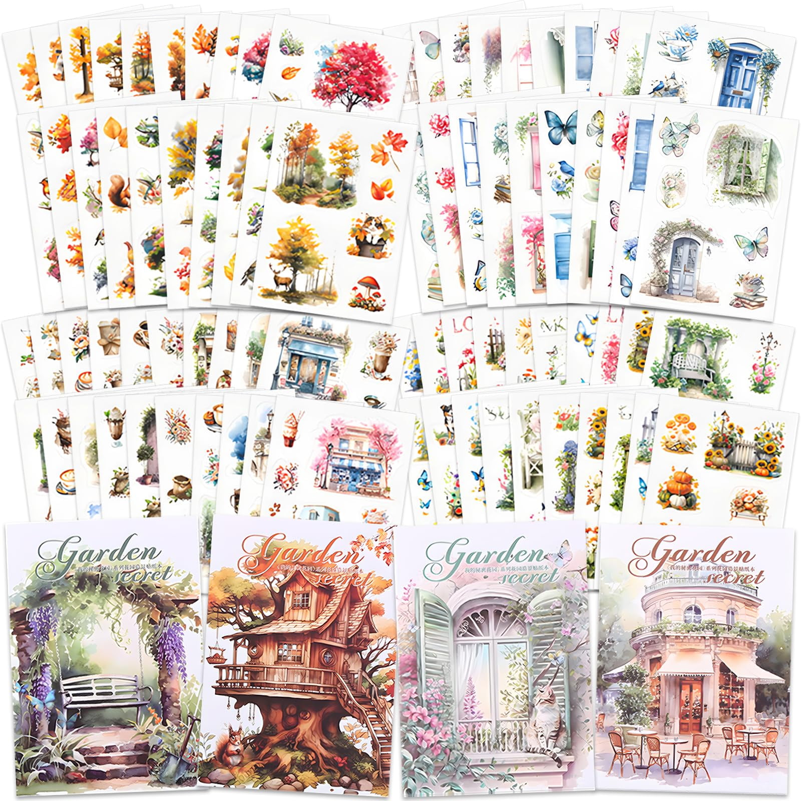 Knaid Scenery Sticker Set (490+ Pieces, 80 Sheets) 4 Pack Sticker Books ...