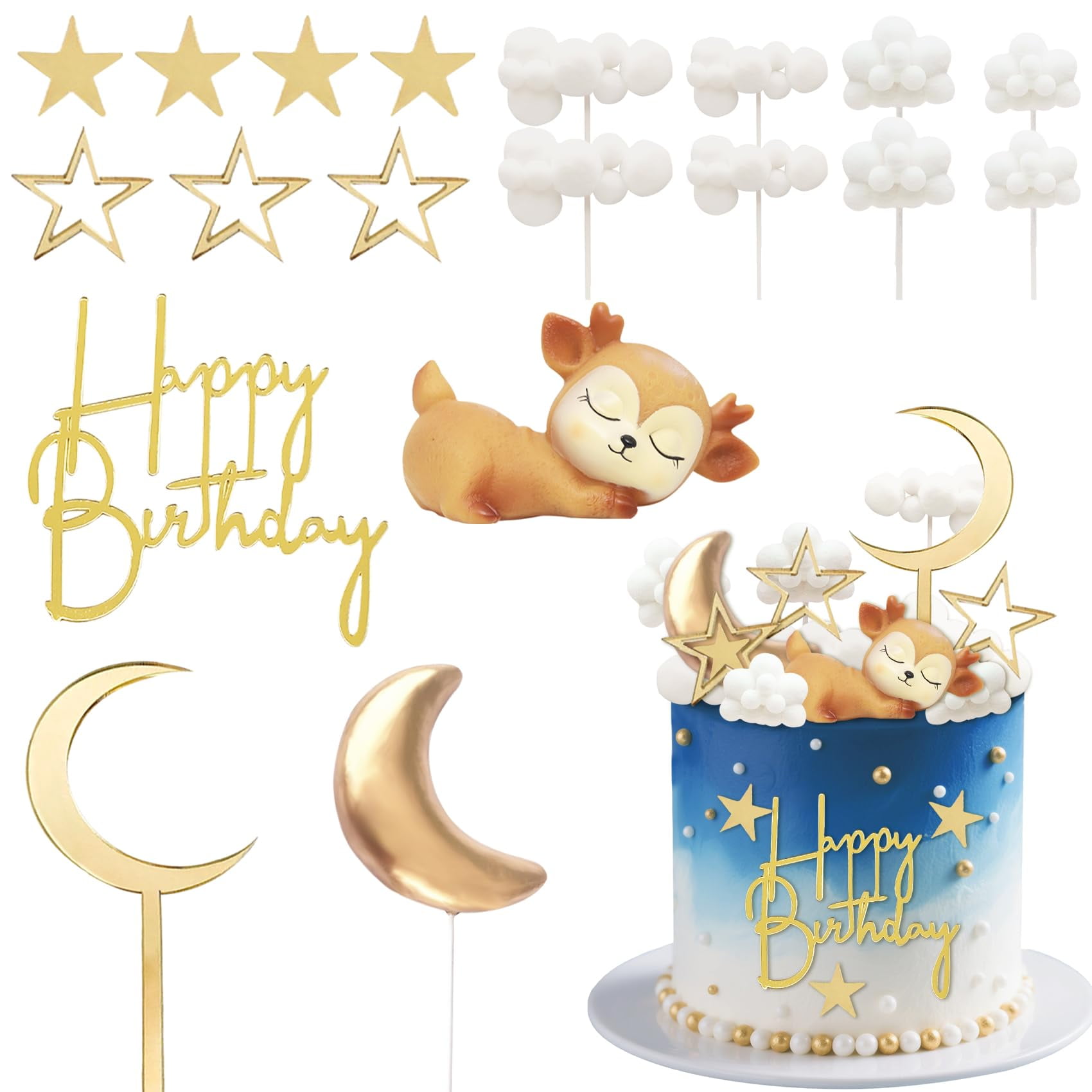 Knana 19Pcs Moon TWE5 Star Cake Toppers Moon Star Themed Cake ...