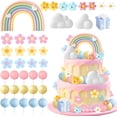 Knana 39Pcs Rainbow Cake Topper Decorations Flower Boho Toppers ...