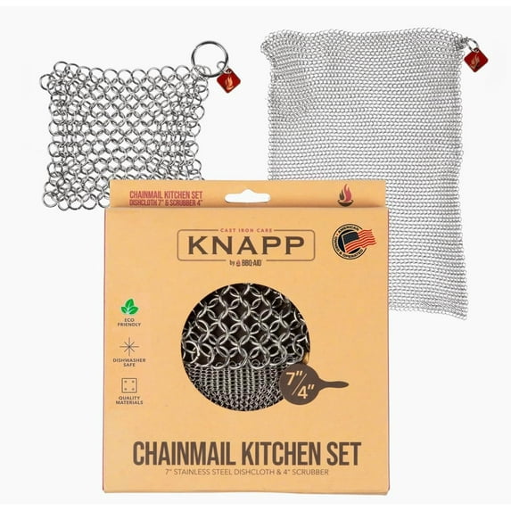 Knapp Made Cast Iron Chainmail Scrubber Kitchen Set - 4" and 7" Sizes ...