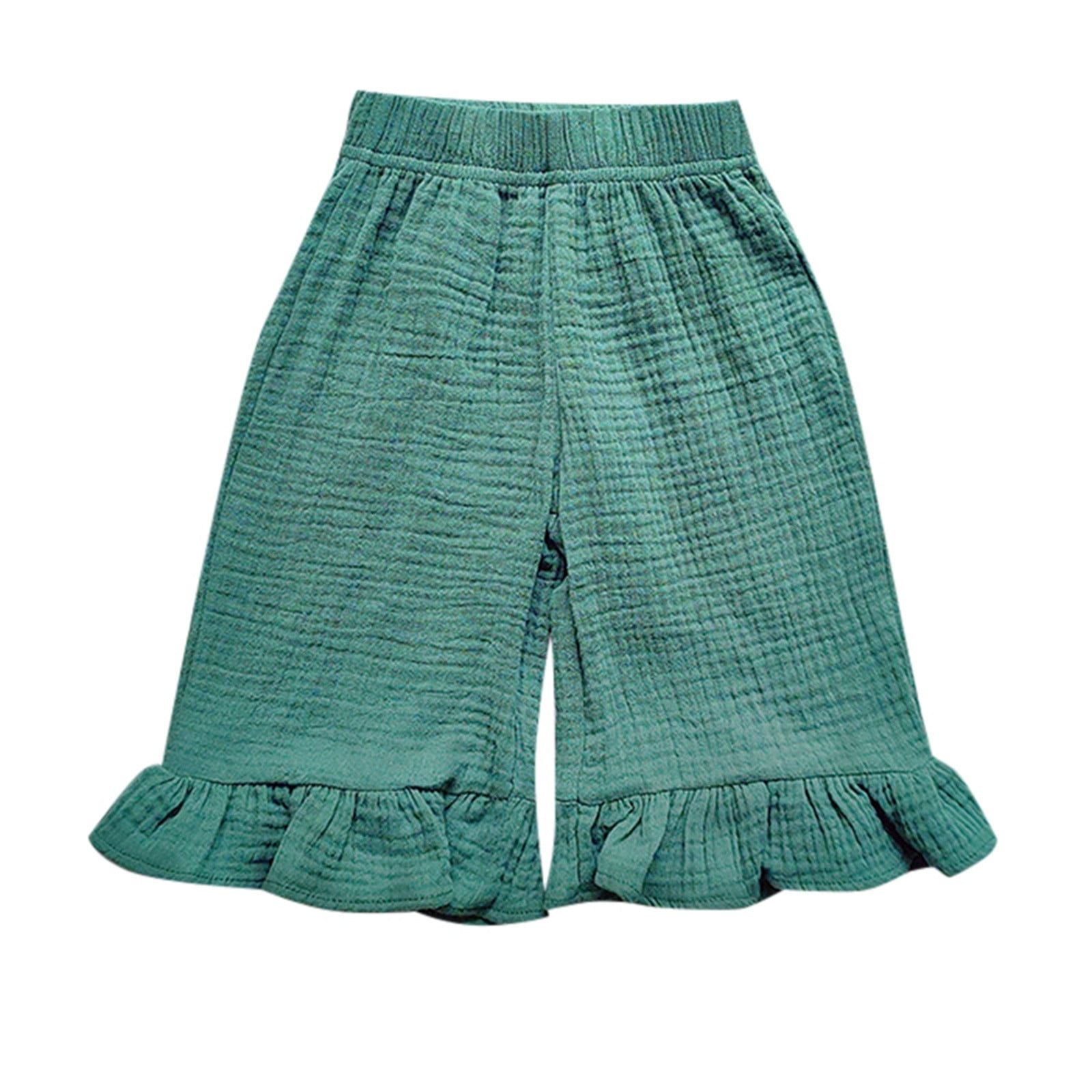 Kndvns Ruffled Girls' Double Breathable Capri Pants 2025 NEW Green 5-6 ...