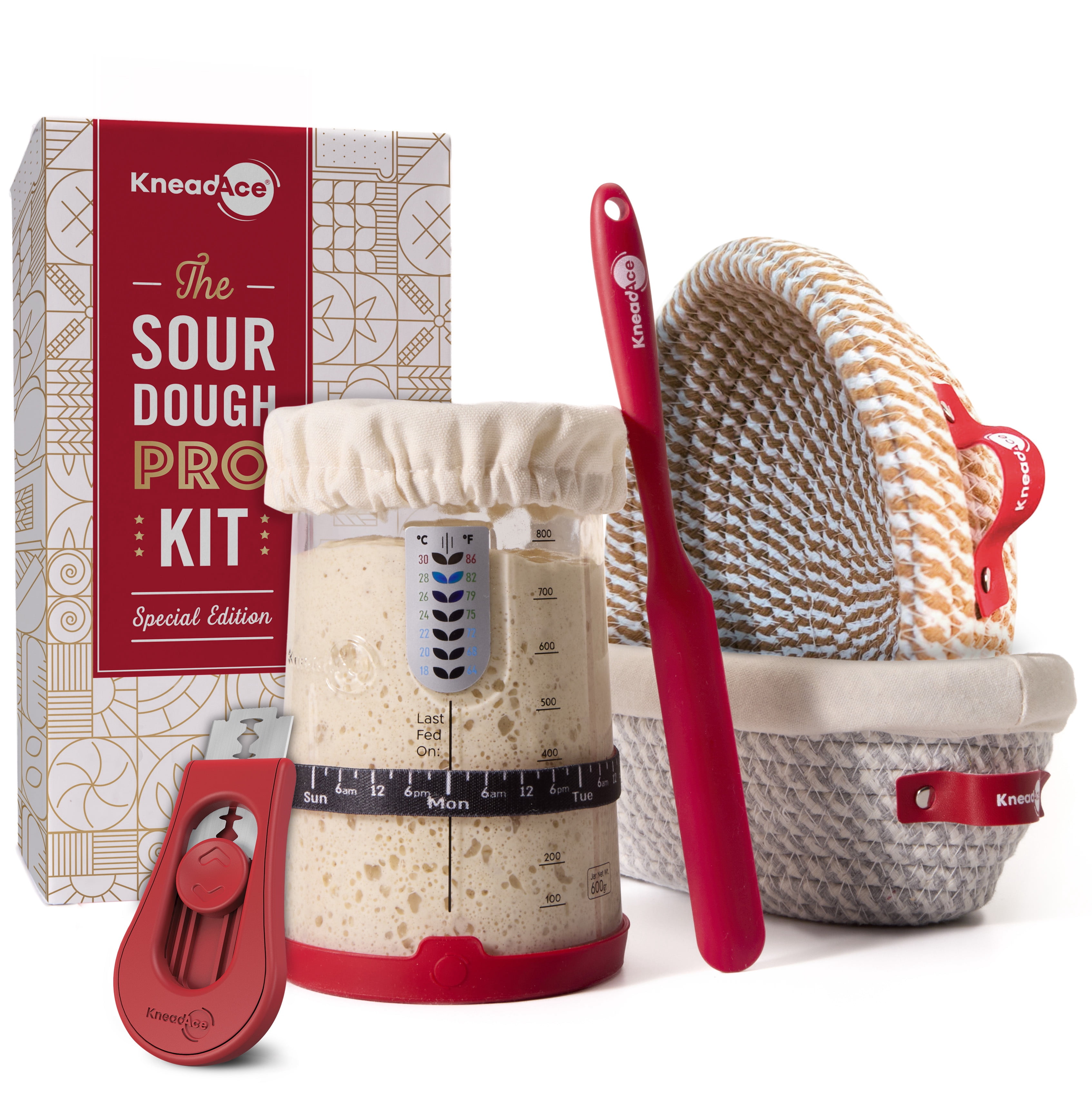 KneadAce Pro Sourdough Starter Kit with Banneton Baskets, 34oz Starter ...
