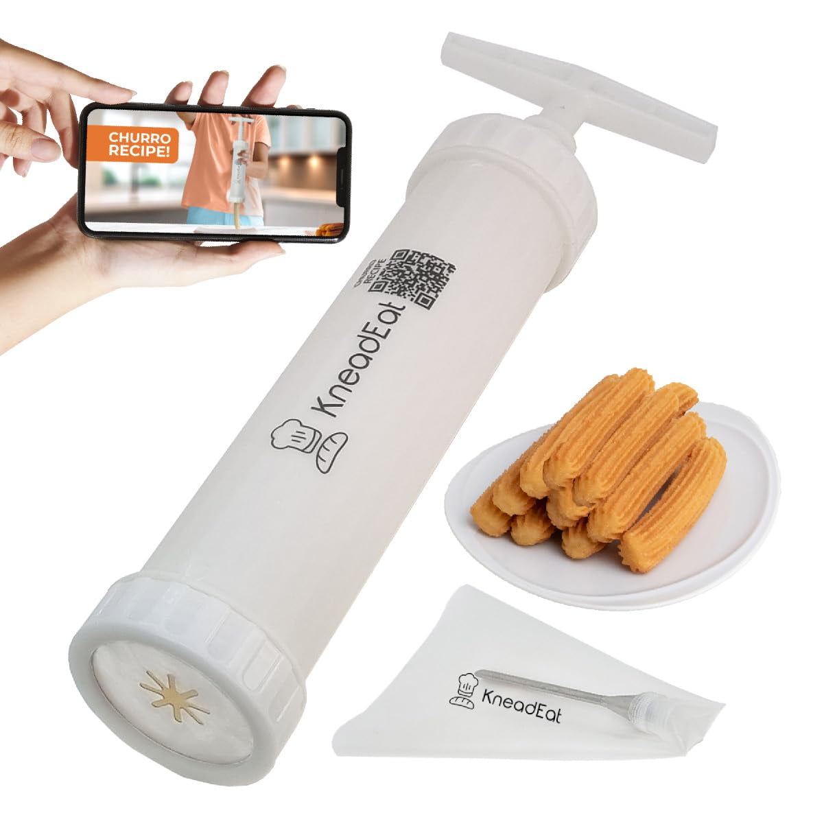 KneadEat Churro Maker Machine Churrera and Piping Bag Churros Filler ...