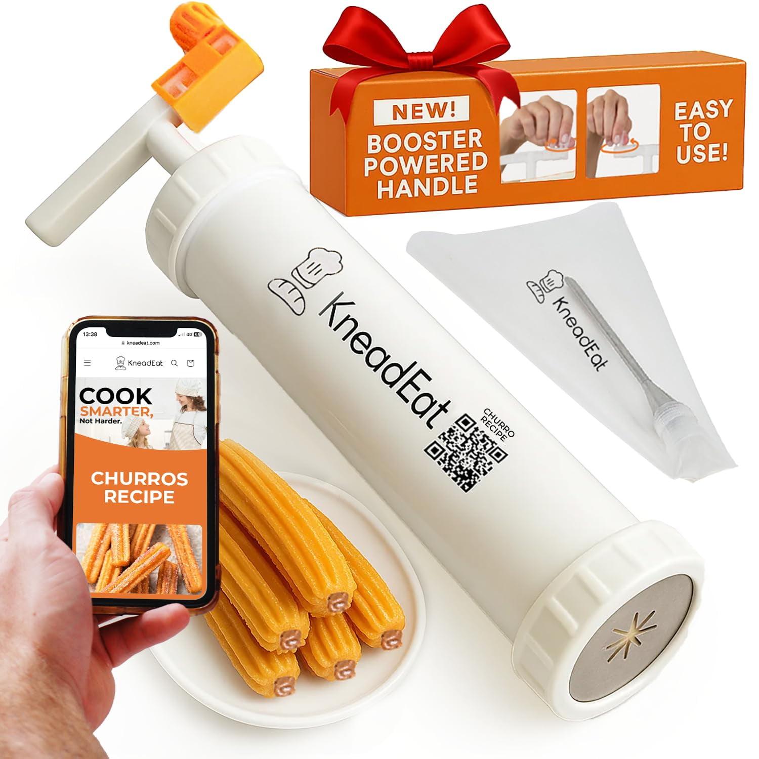 KneadEat Churro Maker Machine and Piping Bag Dispenser, Easy Home ...