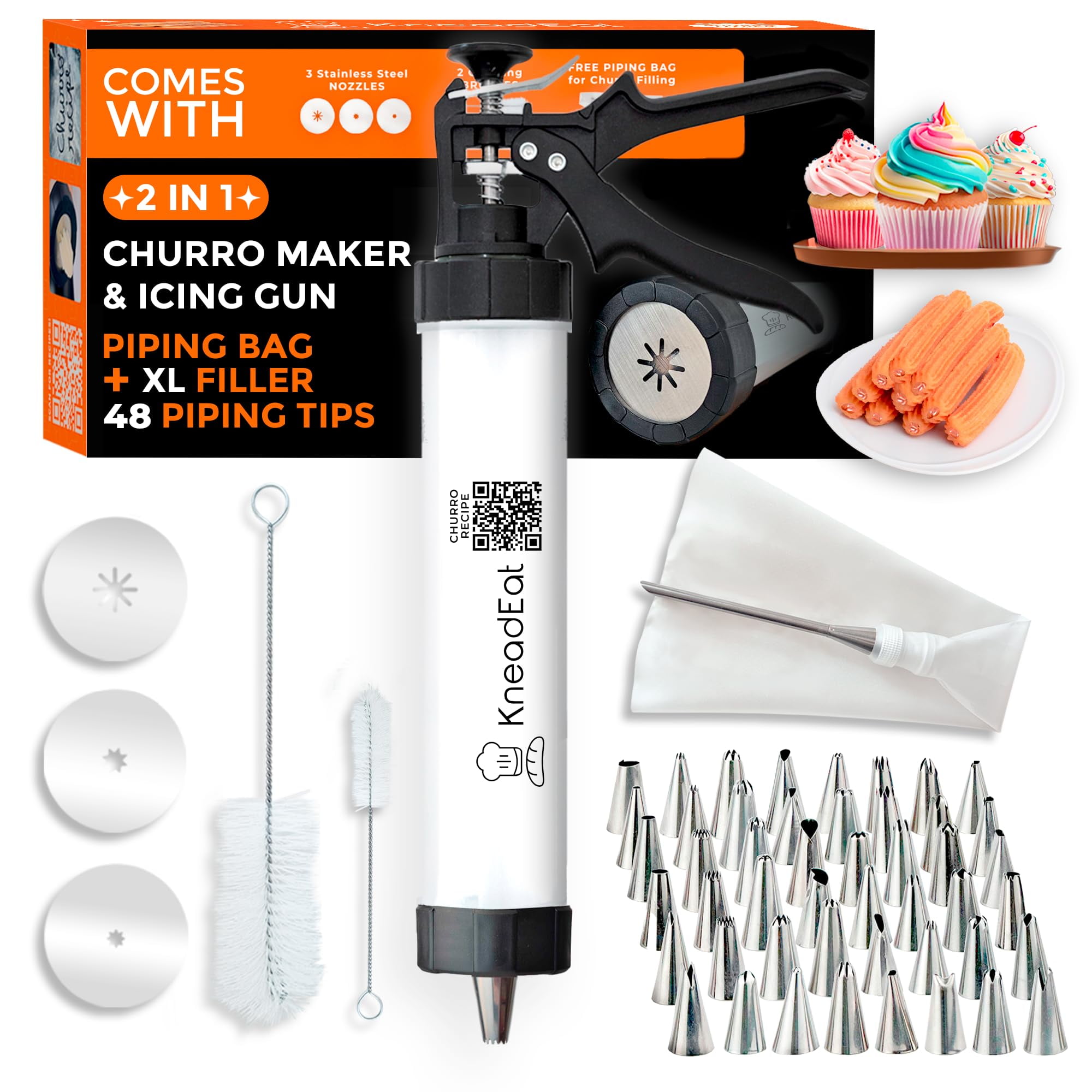 KneadEat Churro Maker Professional Churrera - Churros Gun Kit Set ...