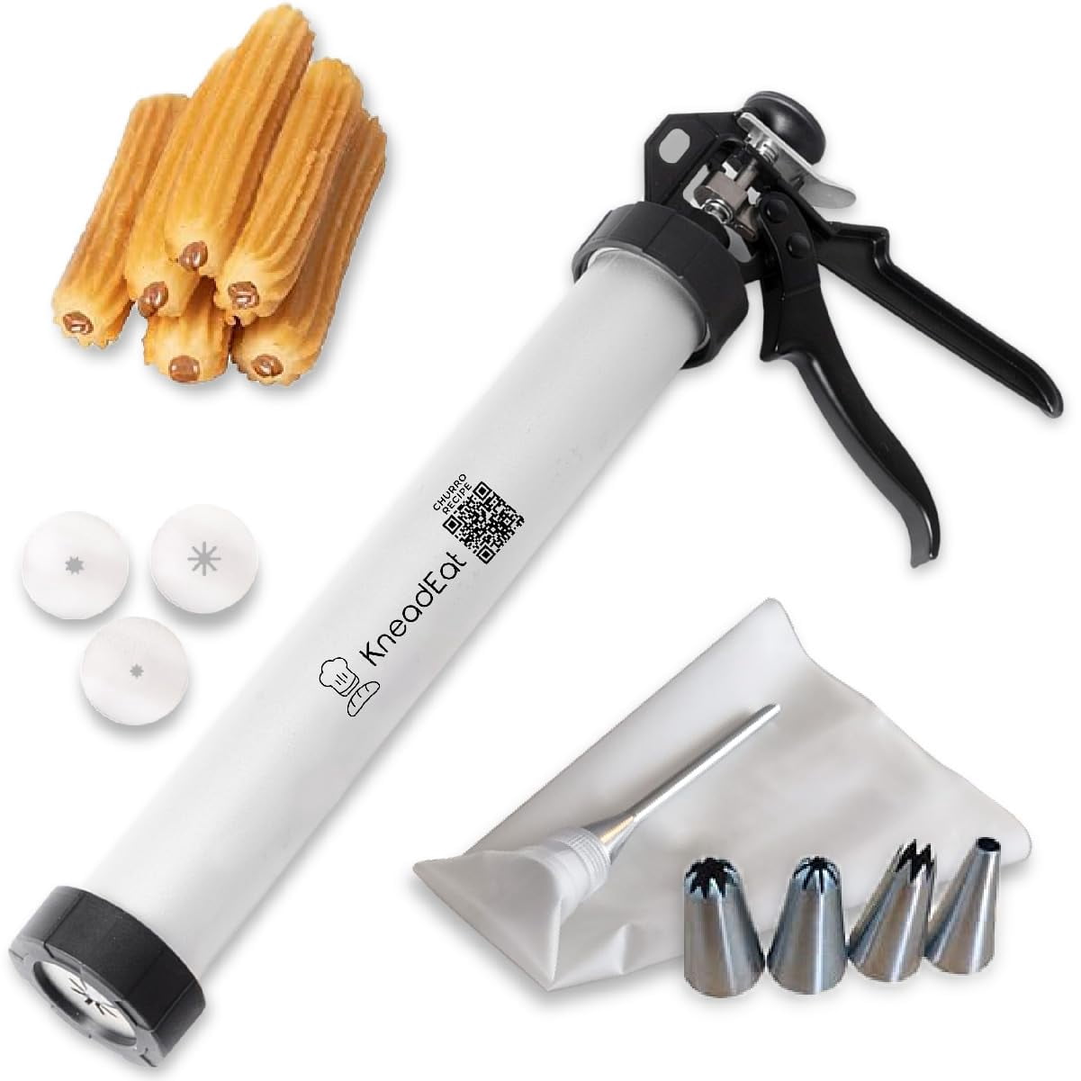 KneadEat Professional 1.5 lb Churro Maker Kit, Steel Nozzles, Aluminum ...