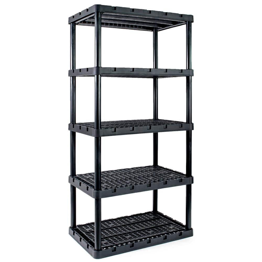 Knect A Shelf Black 5-Tier Heavy Duty Ventilated Plastic Garage Storage ...