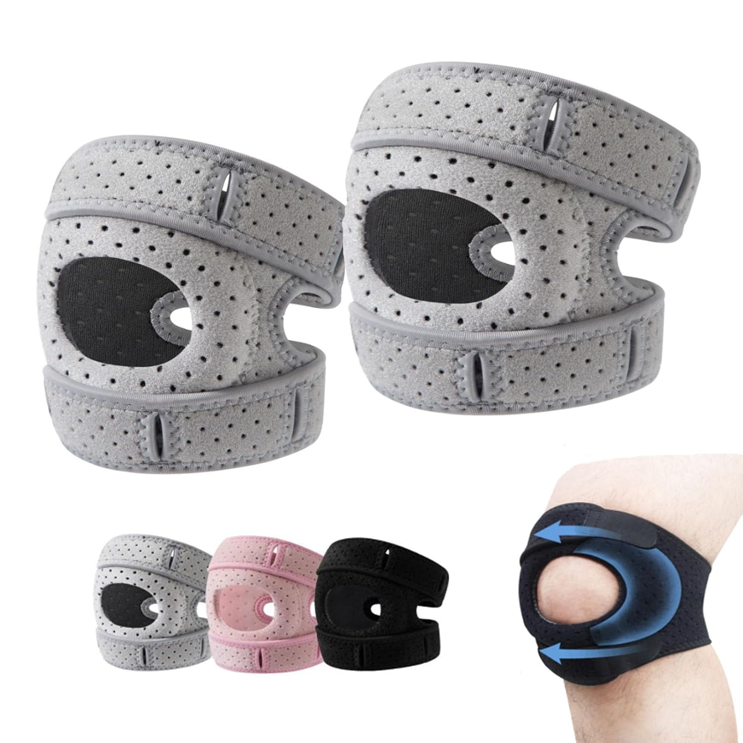 Knee Brace, 2 Pack Adjustable Patellar Tendon Support Sleeves Patellar ...