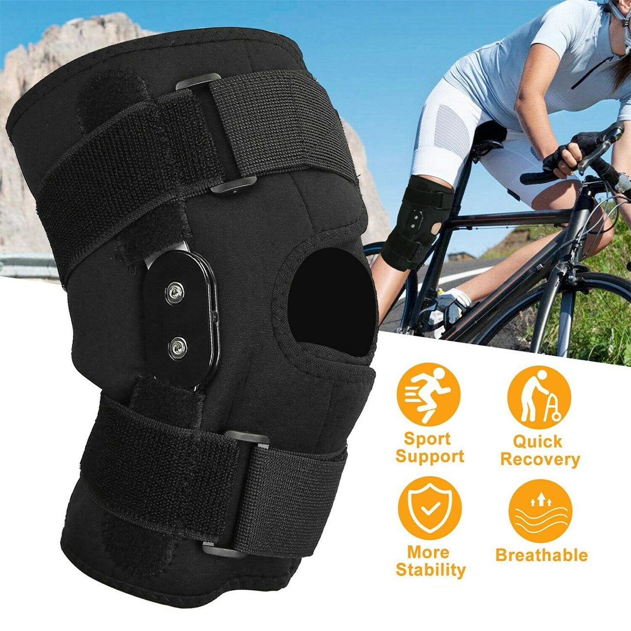 Knee Brace Hinged Compression Sleeve Joint Support Open Patella ...