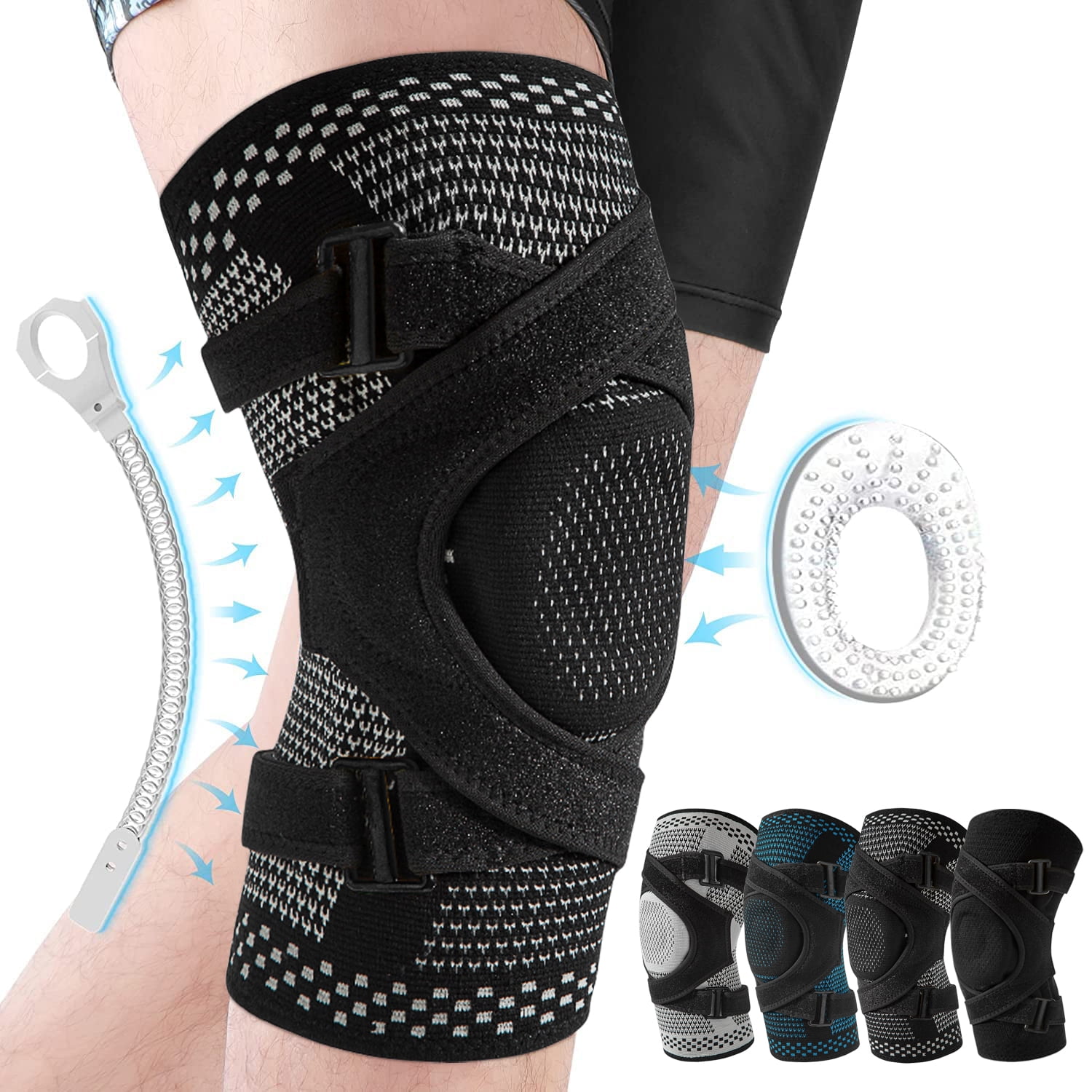Knee Brace Support with Straps Side Stabilizers & Patella Gel Pad ...