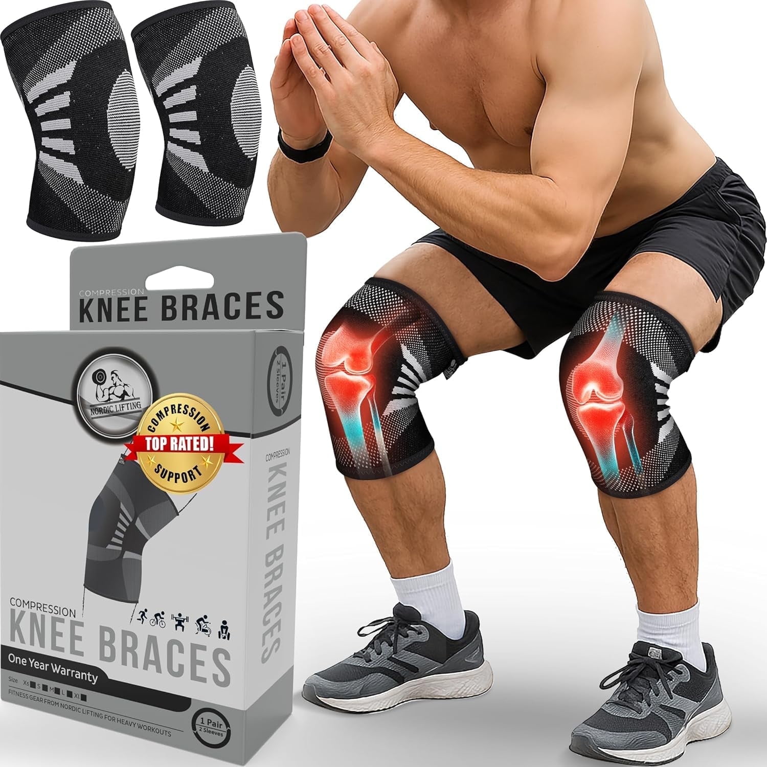 Nordic Lifting Knee Brace Sleeve Support for Men and Women, Knee ...