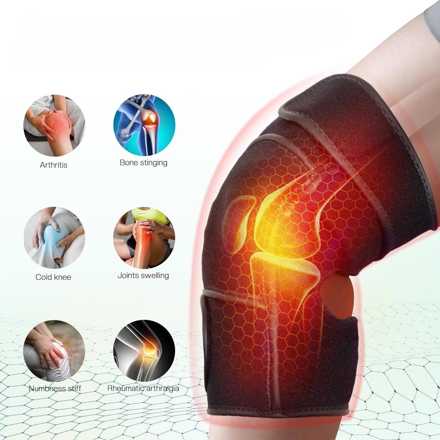 Knee Heating Pad with Vibration Massage, Cordless Heating Massager for ...