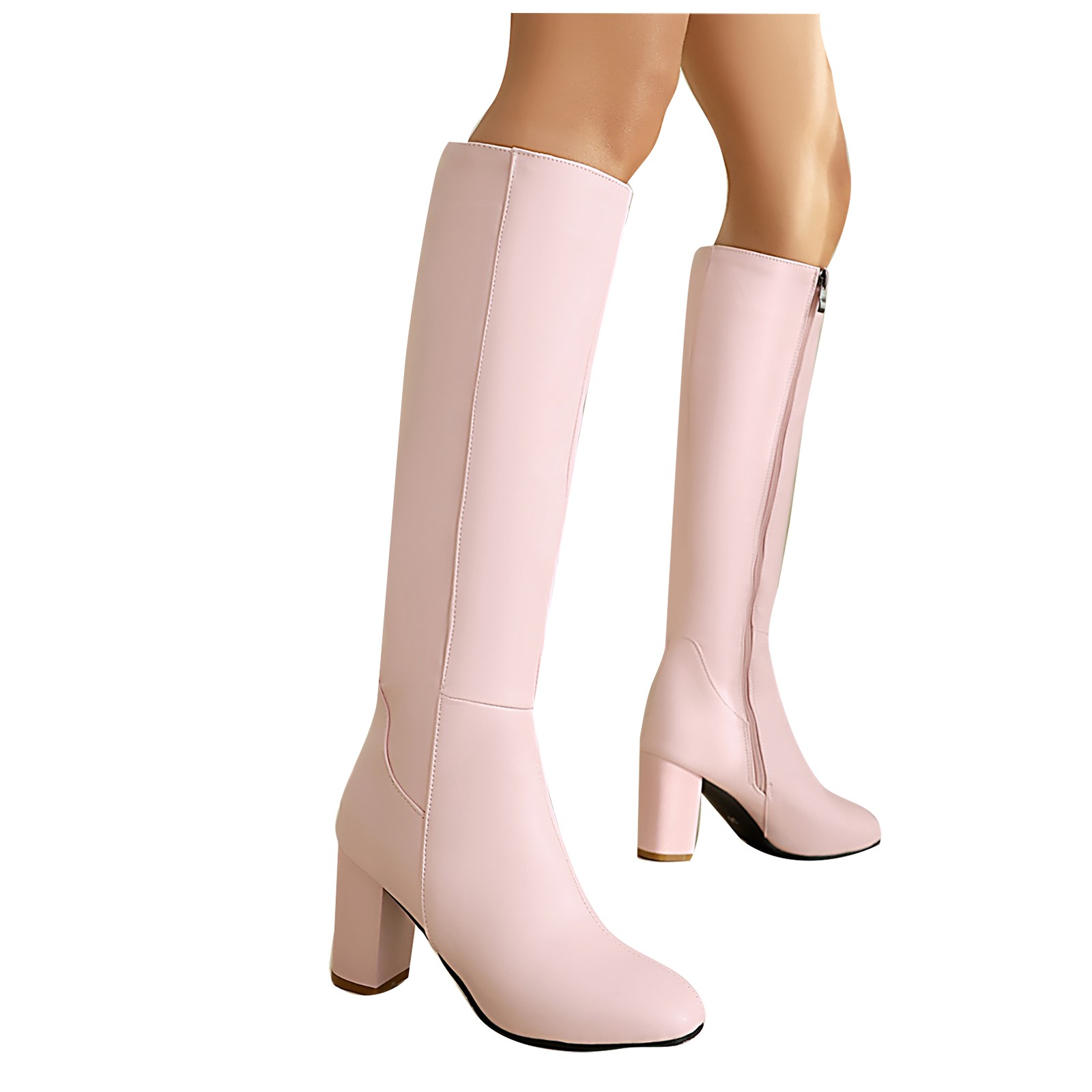 Knee High Boots for Women Side Zipper 2024 Trendy Leather Pointed Heel ...