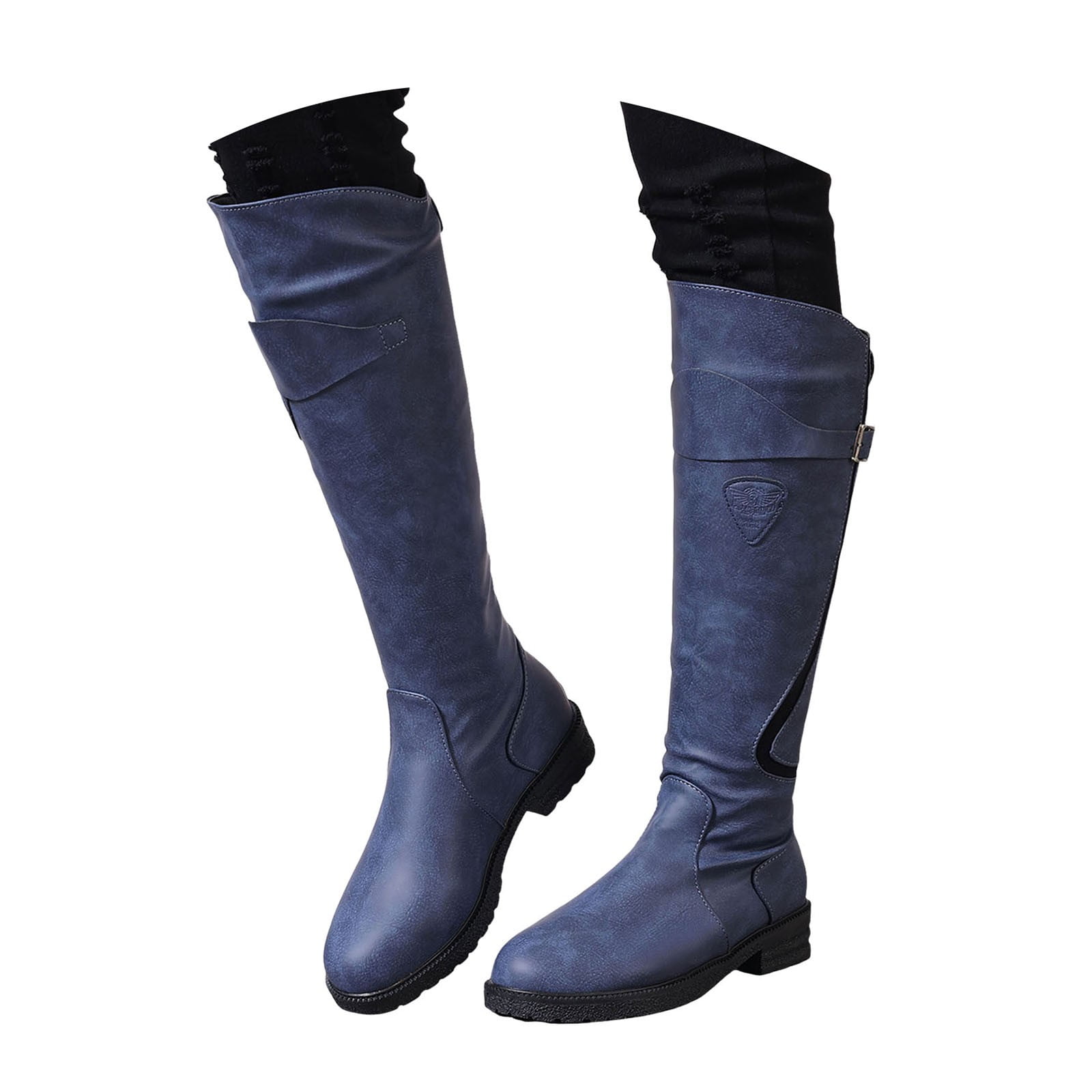 Knee High Motorcycle Riding Boots for Women Vintage Casual Leather Low ...