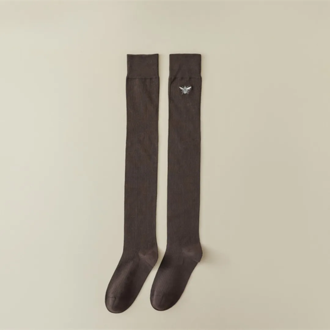 Knee High Socks Fashion Bee Embroidered Compression Shaping Ladies ...